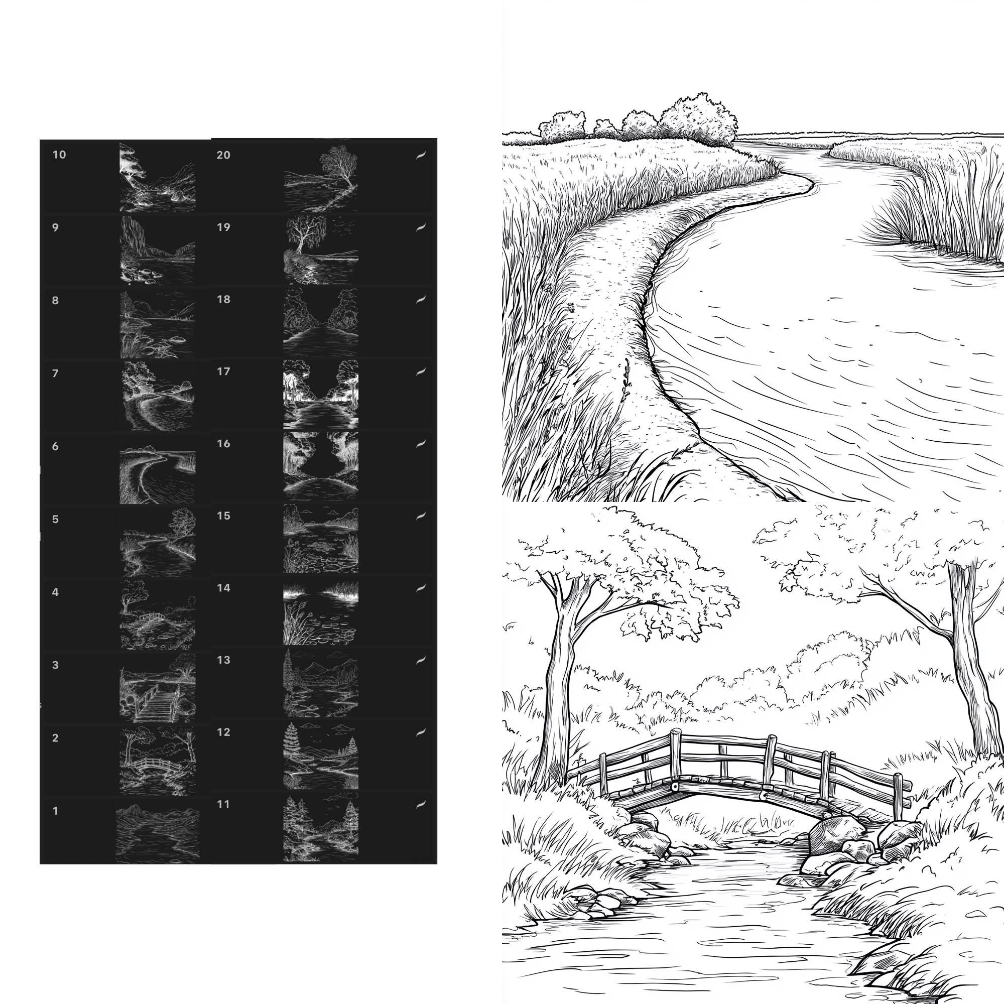 Procreate River View Brushes | 100+ River Side Landscape Procreate ...