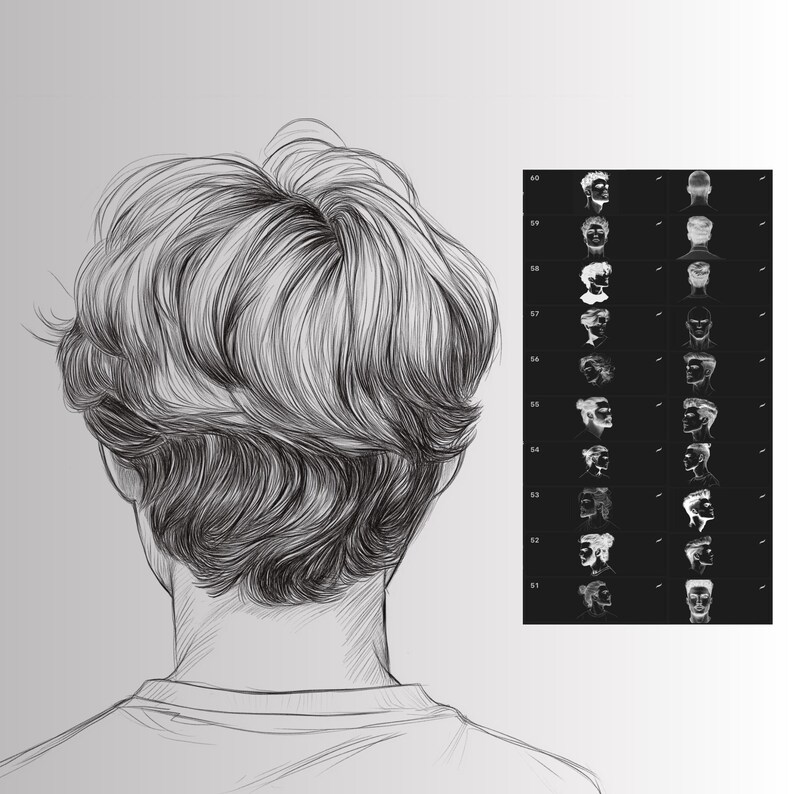 Procreate Male Hair Style Brushes | 100+ Hairstyle Procreate Stamps ...