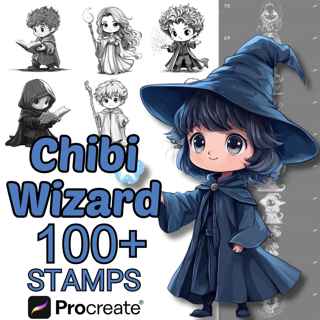 Procreate Chibi Wizard Brushes | 100+ Cute Chibi Mystical Wizard ...