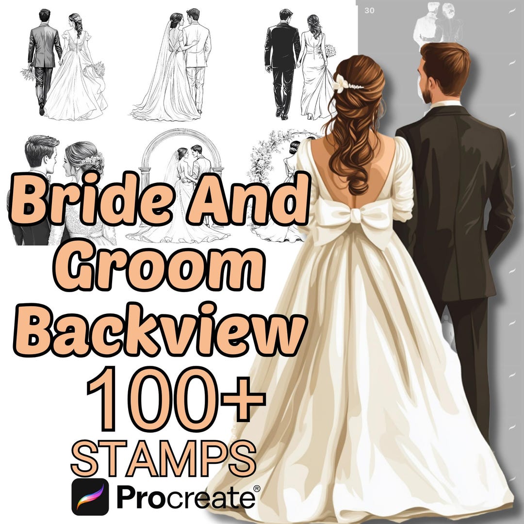 Procreate Bride and Groom Back View Brushes | 100+ Couple Procreate ...
