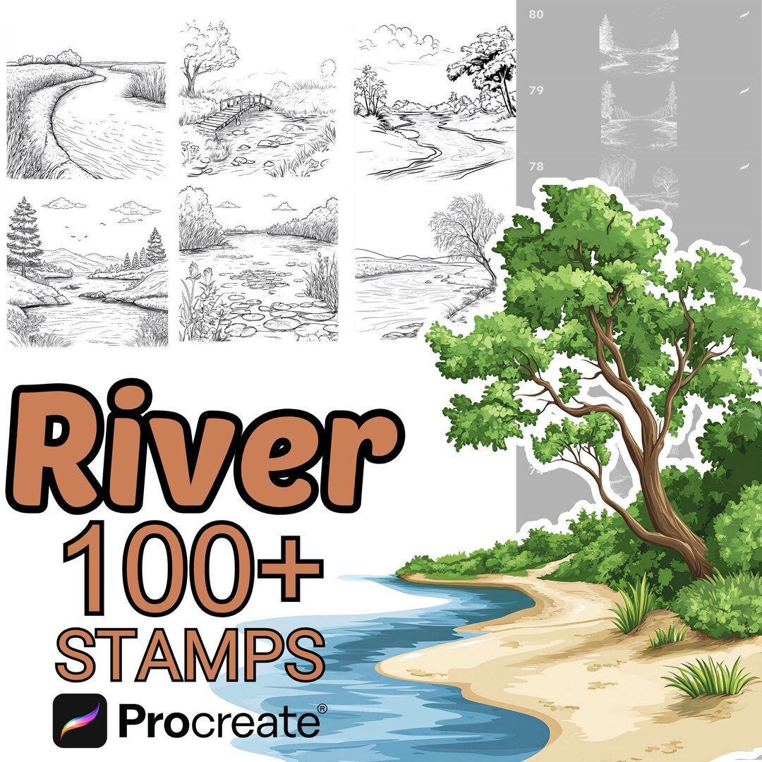 Procreate River View Brushes | 100+ River Side Landscape Procreate ...
