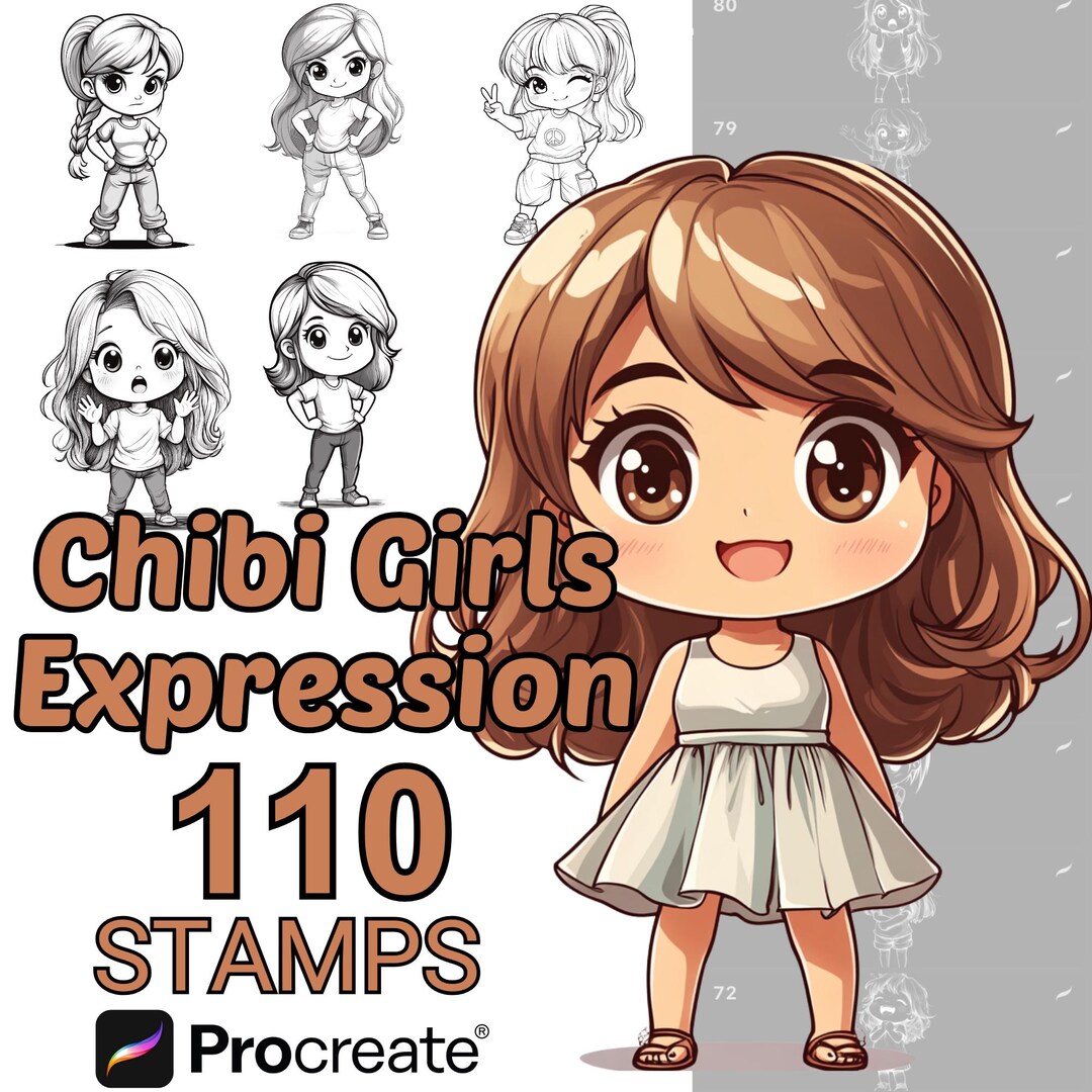 Procreate Chibi Girls Expressions Brushes | 110 Cute Chibi Girls ...
