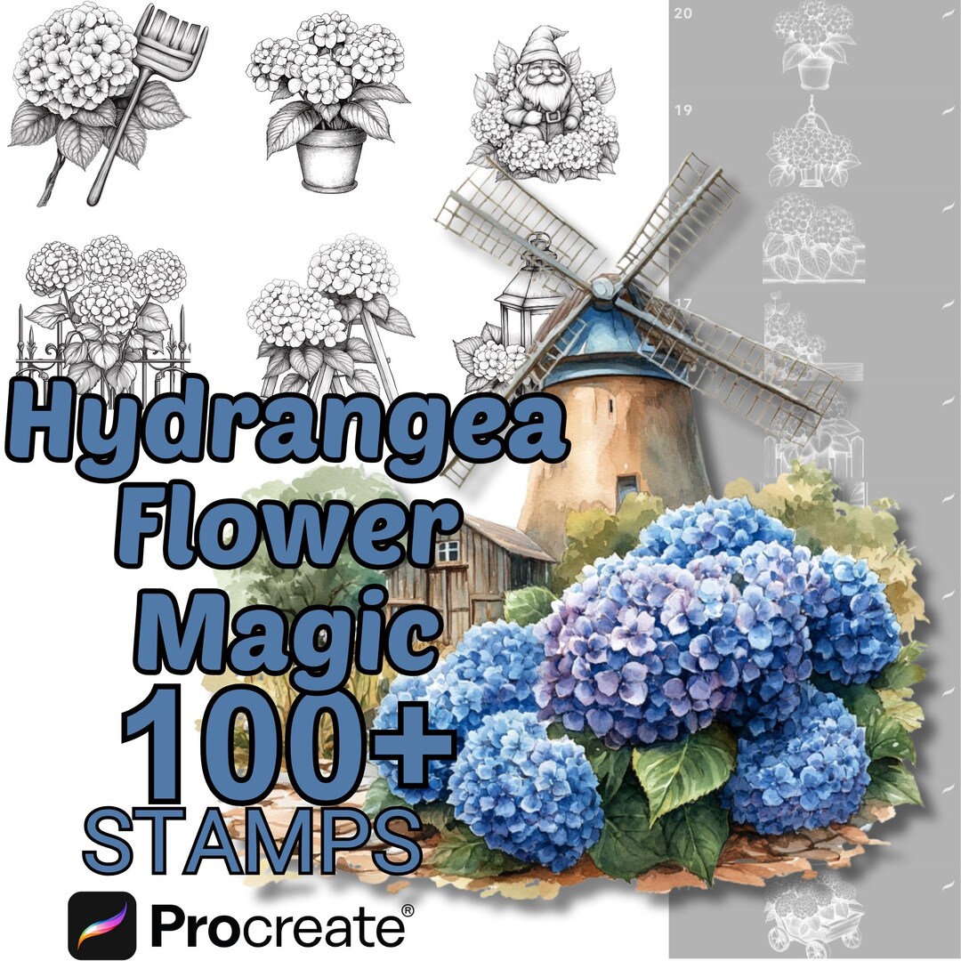 Procreate Hydrangea Flowers Brushes | 100+ Flower Procreate Stamps | Floral Objects Procreate ...