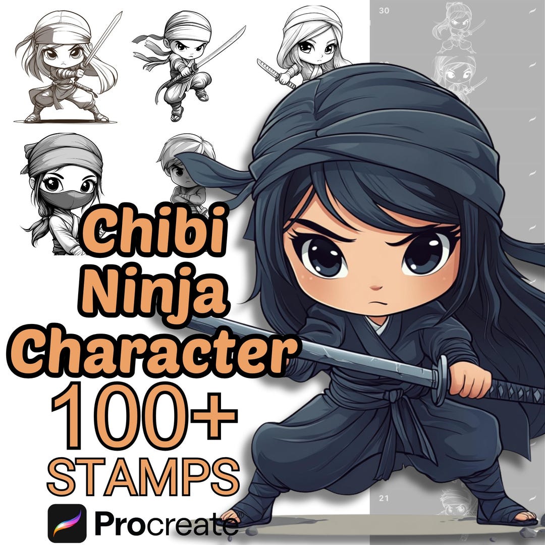 Procreate Chibi Ninja Characters Brushes | 100+ Cute Chibi Ninja ...