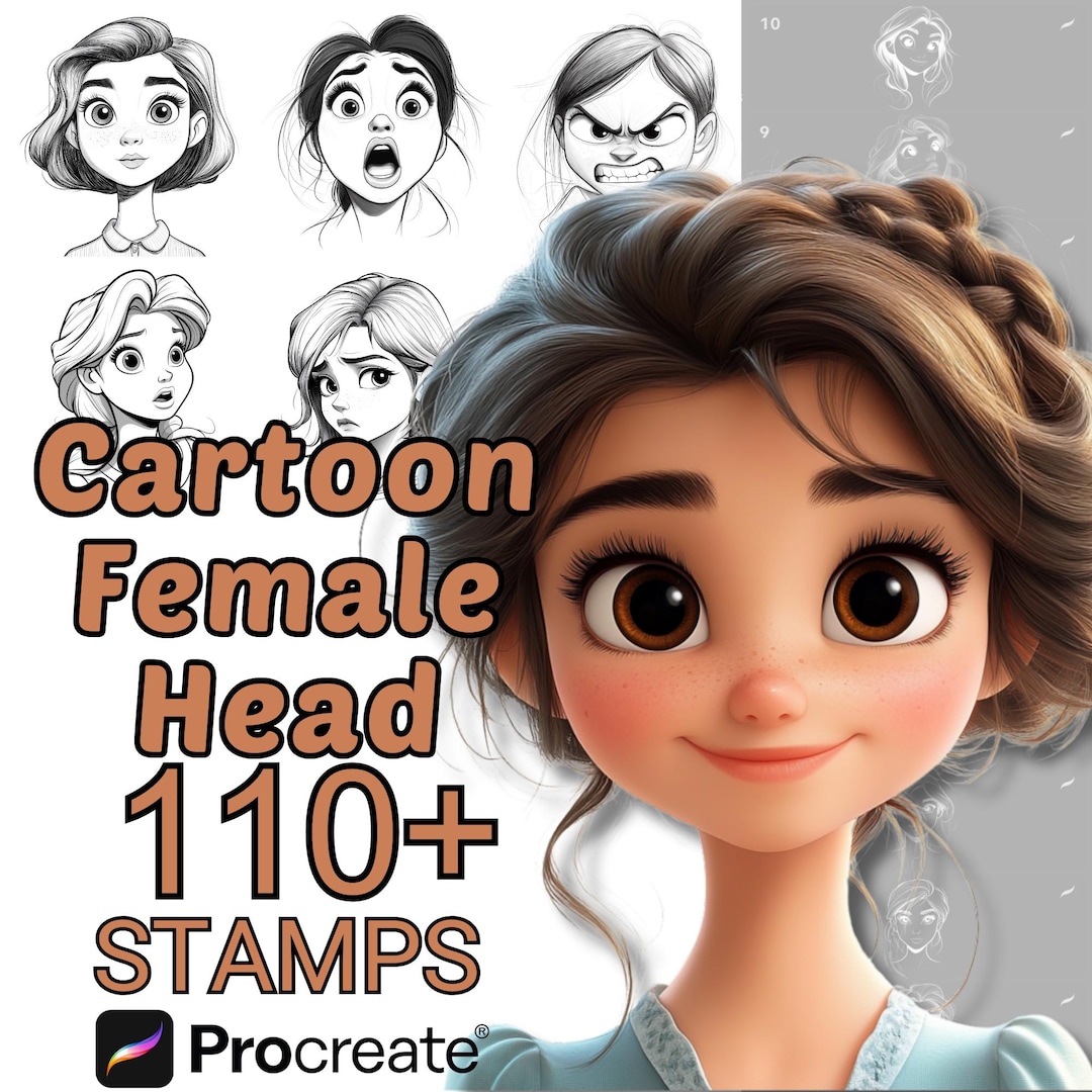 Procreate Cartoon Female Head Brushes | 100+ Cartoon Female Head ...
