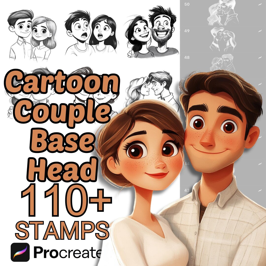 Procreate Cartoon Couple Base Head Brushes | 100+ Cartoon Couple Base ...