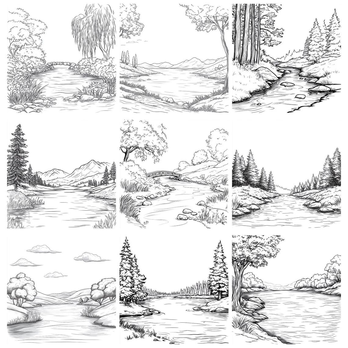 Procreate River View Brushes | 100+ River Side Landscape Procreate ...