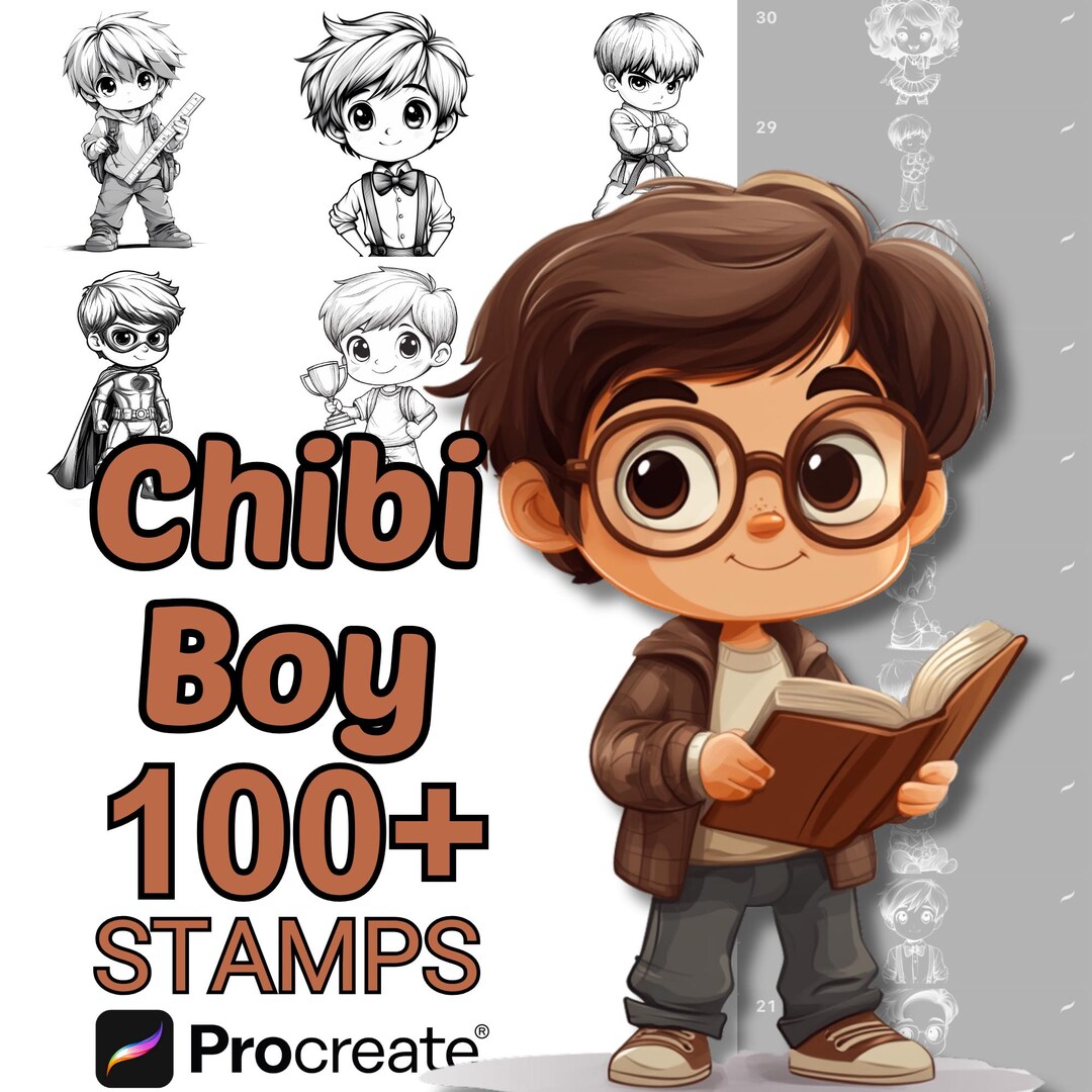 Procreate Chibi Boys Brushes | 100+ Cute Chibi Boys Procreate Stamps ...