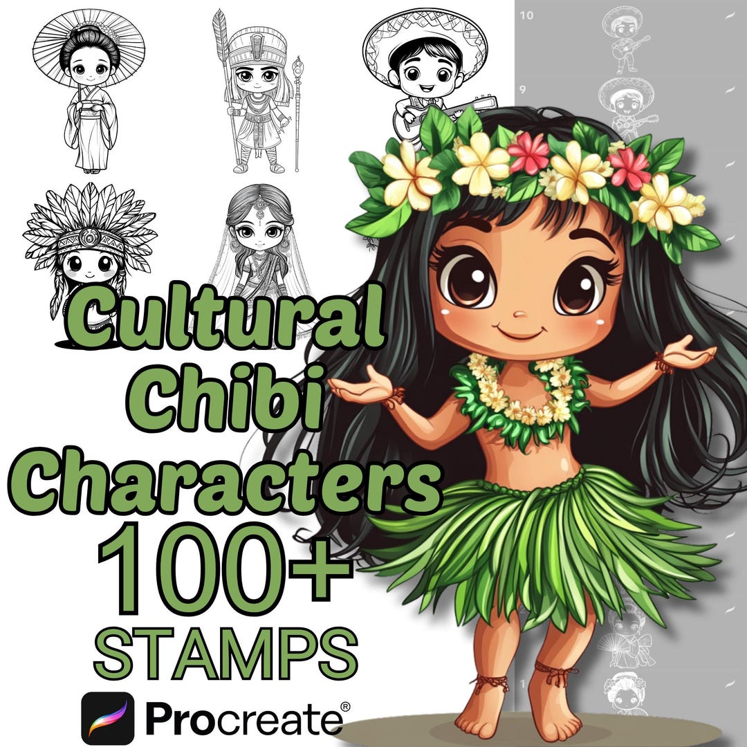 Procreate Cultural Chibi Characters Brushes | 100+ Cute Chibi Cultural ...