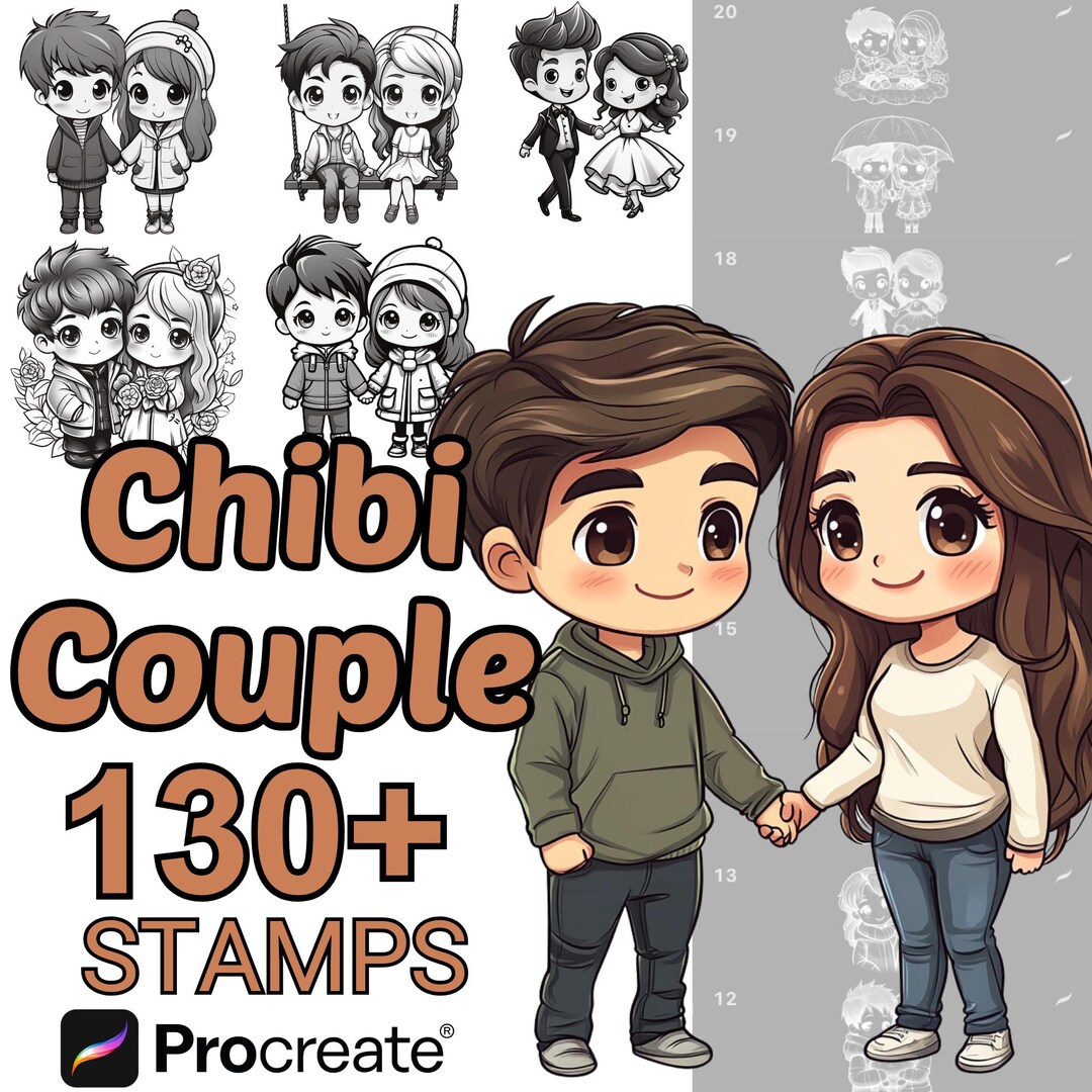 Procreate Chibi Couple Brushes | 130+ Cute Chibi Couple Procreate ...