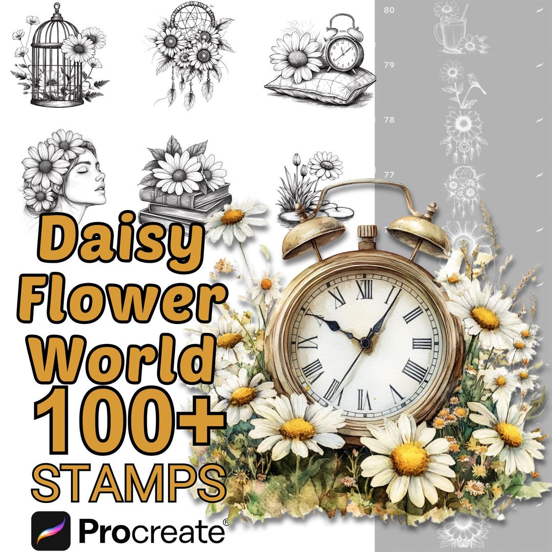 Procreate Daisy Flowers Brushes | 100+ Flower Procreate Stamps | Floral ...