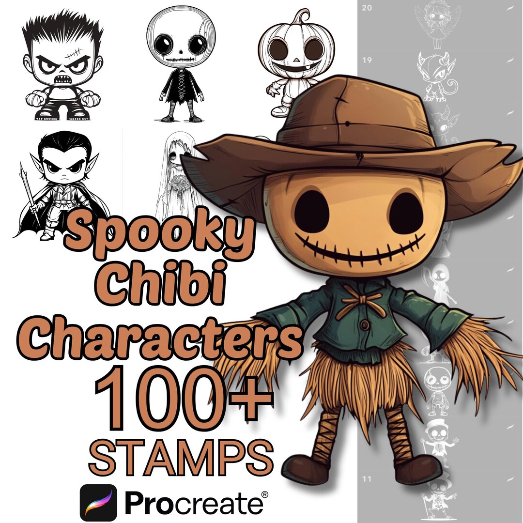 Procreate Chibi Spooky Brushes | 100+ Chibi Spooky Procreate Stamps ...
