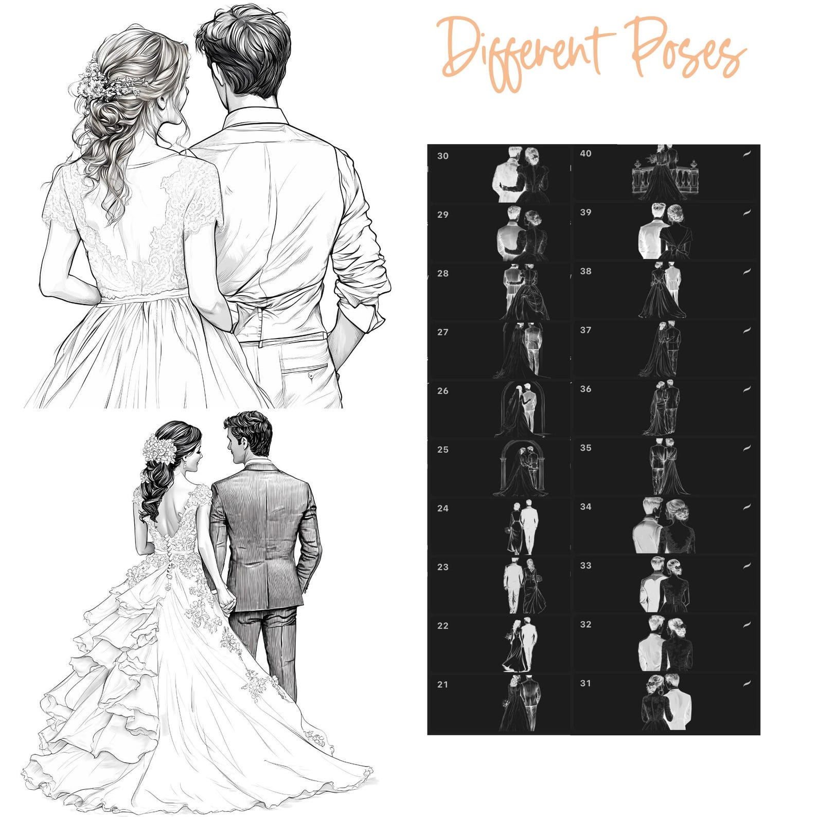 Procreate Bride and Groom Back View Brushes | 100+ Couple Procreate ...