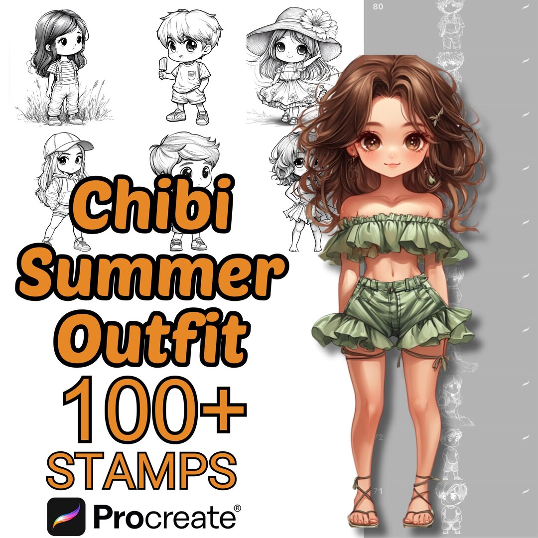 Procreate Chibi Summer Outfit Brushes | 100+ Cute Chibi Procreate ...