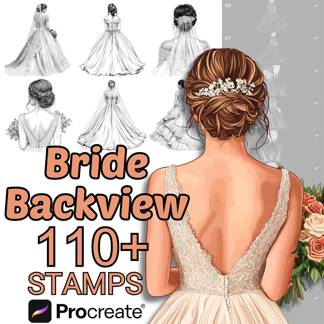 Procreate Bride Back View Brushes | 100+ Bride Procreate Stamps | Human ...