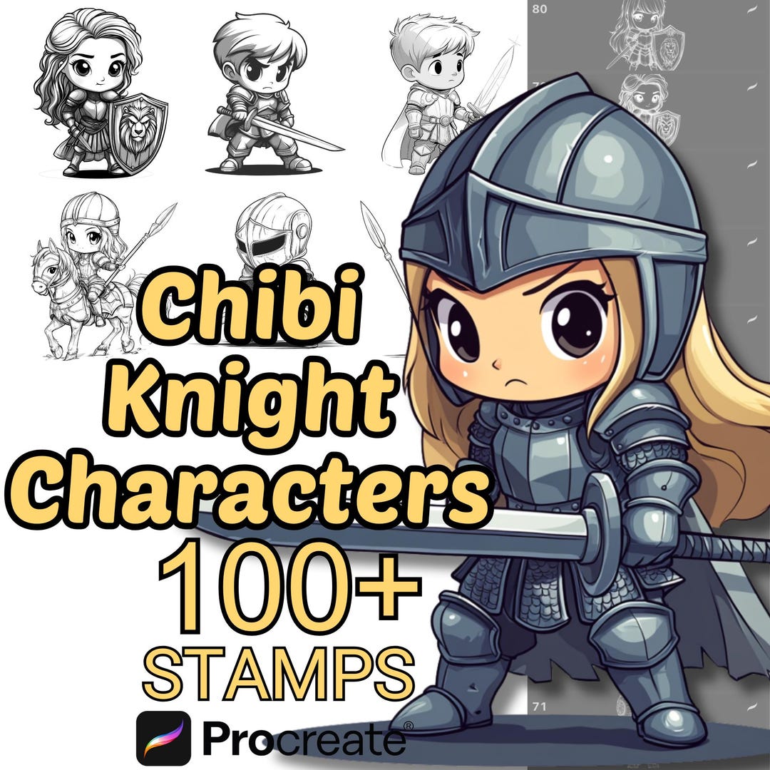 Procreate Chibi Knight Characters Brushes | 100+ Cute Chibi Knight ...