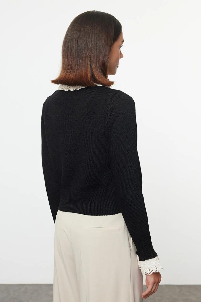 Victorian Style Cardigan Black Lace Bow Cropped Sweater Cottagecore ...