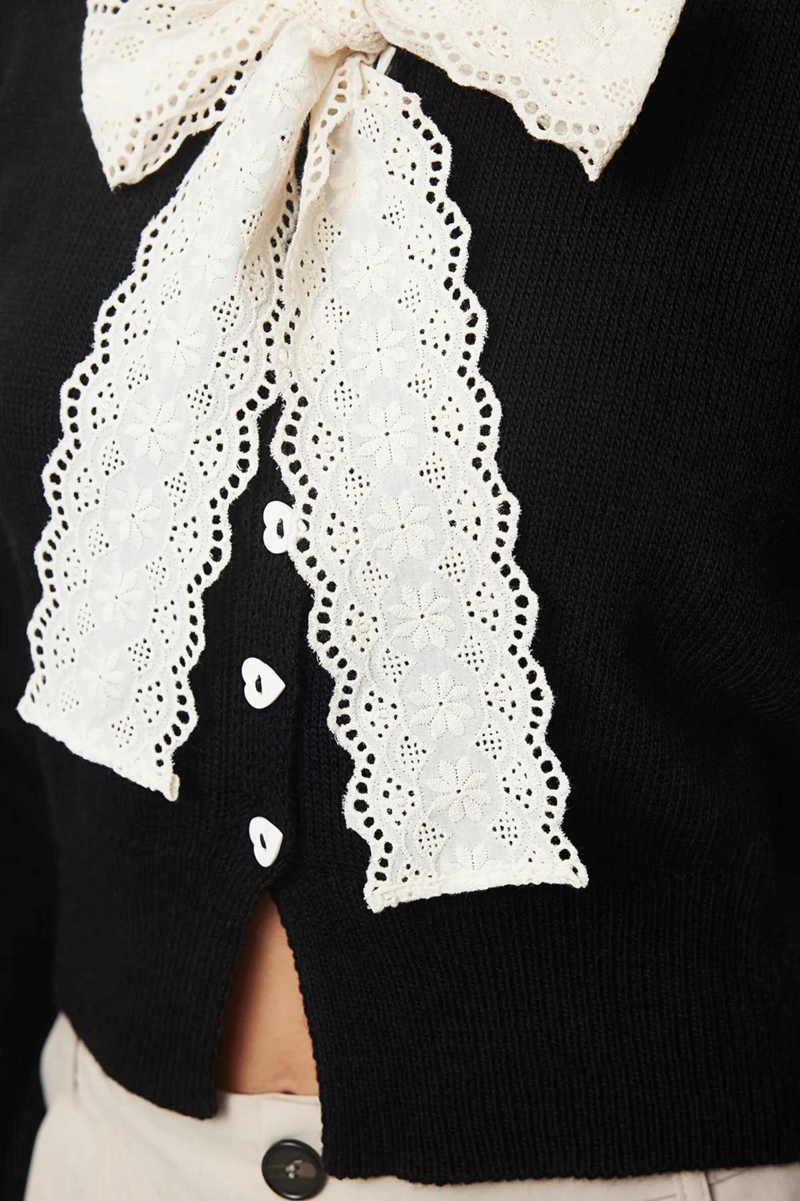 Victorian Style Cardigan Black Lace Bow Cropped Sweater Cottagecore ...