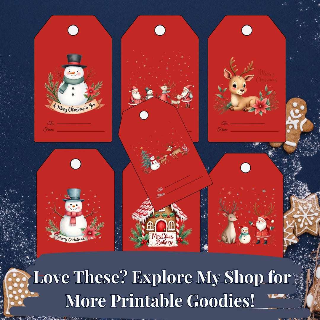 Printable Christmas Gift Tags: Red Festive Designs (PNG PDF) - Etsy