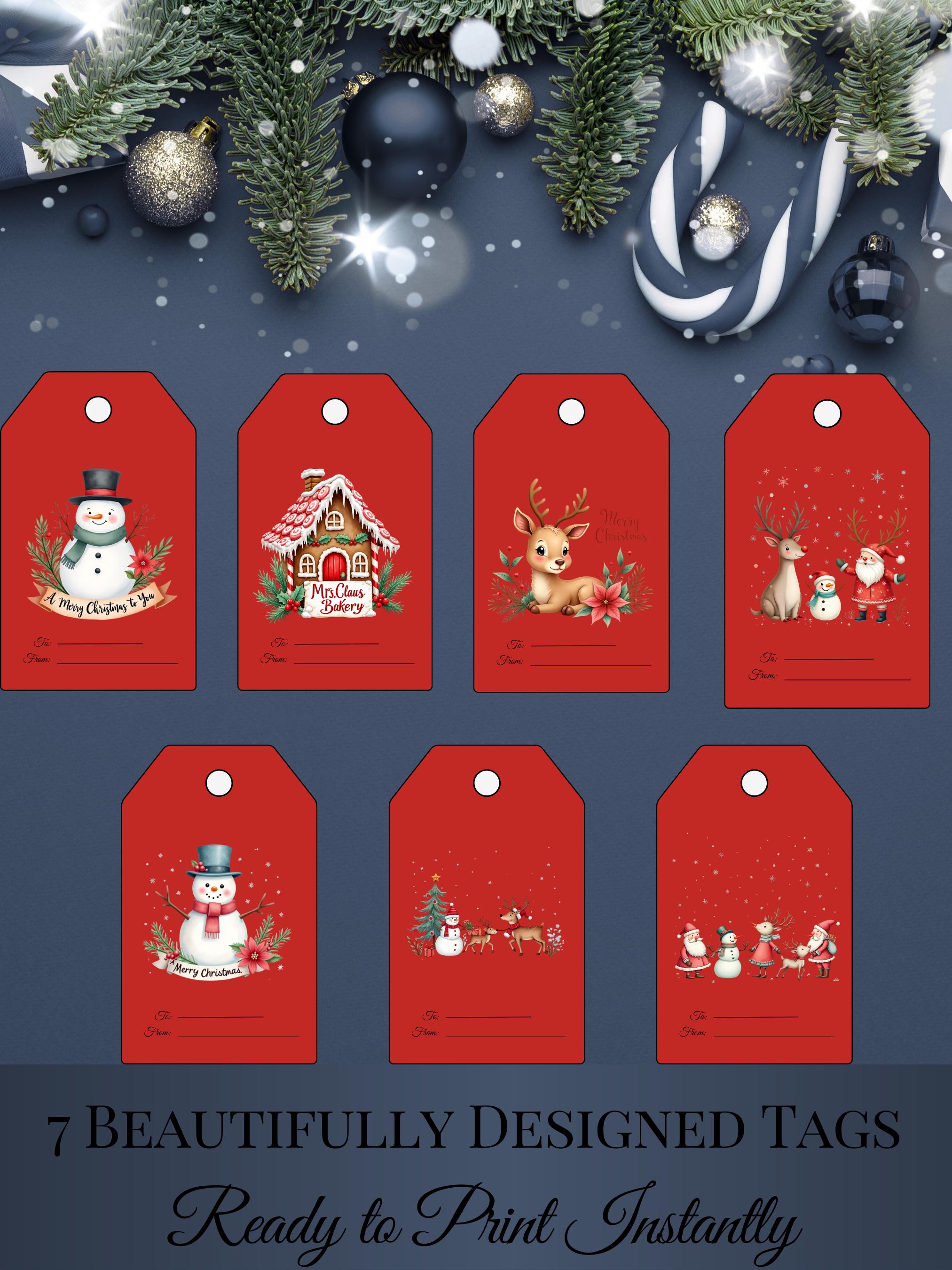 Printable Christmas Gift Tags: Red Festive Designs (PNG PDF) - Etsy