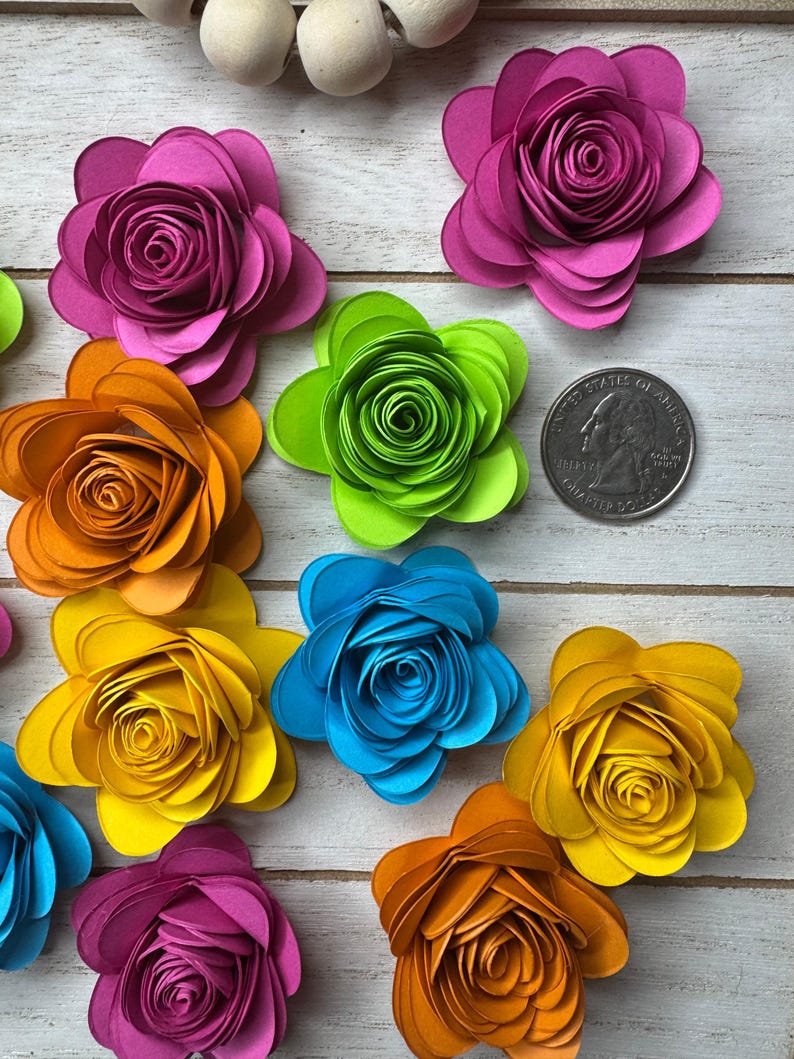 Colorful 12 Pack Rolled Paper Flowers - Etsy