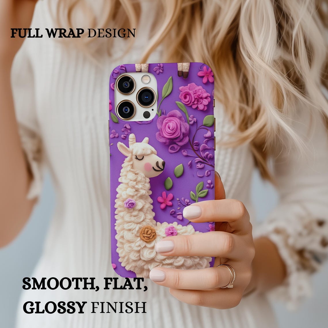 Cartoon Cute 3D Llama iPhone Case, Kawaii Floral Llama Phone Case ...