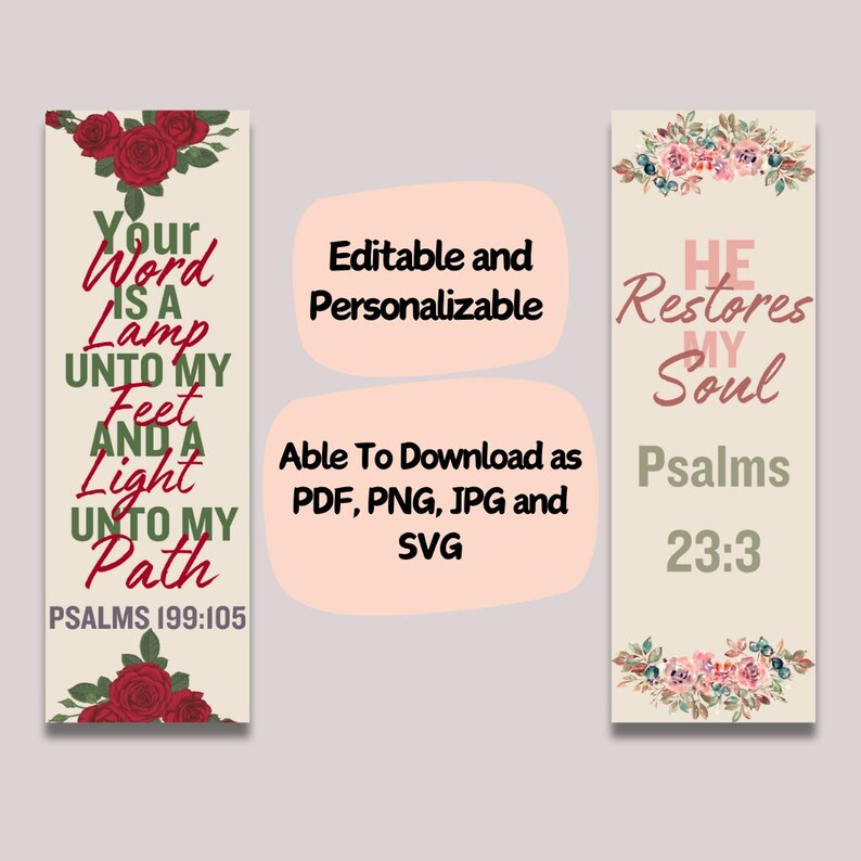 Printable Bible Bookmarks, Set of 5, Christian Quotes, Floral Bookmarks ...