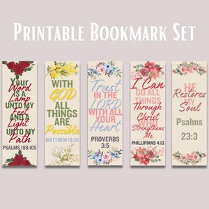 Printable Bible Bookmarks, Set of 5, Christian Quotes, Floral Bookmarks ...