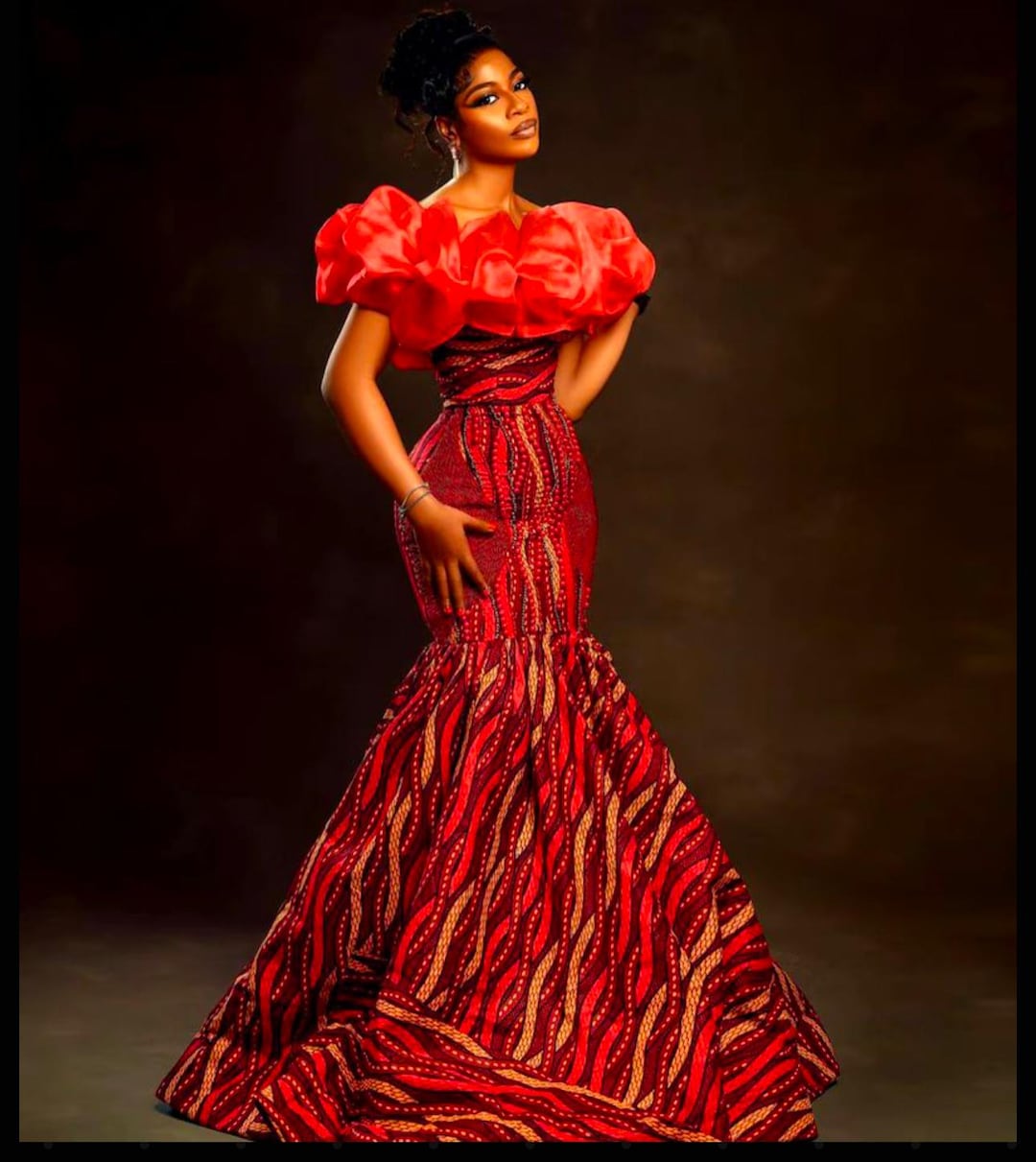 African Print Red Dress,ankara Wedding Dress,african Print Bride Dress ...