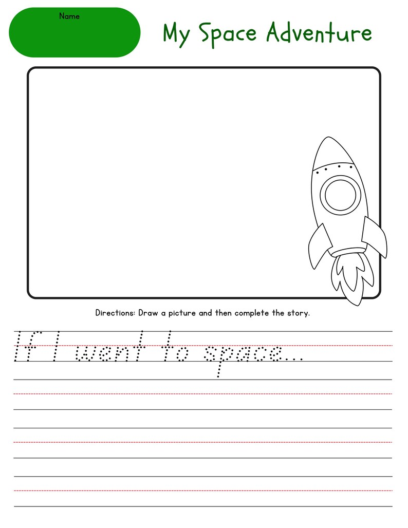 Space Story Worksheet Letter Tracing Coloring Page - Etsy