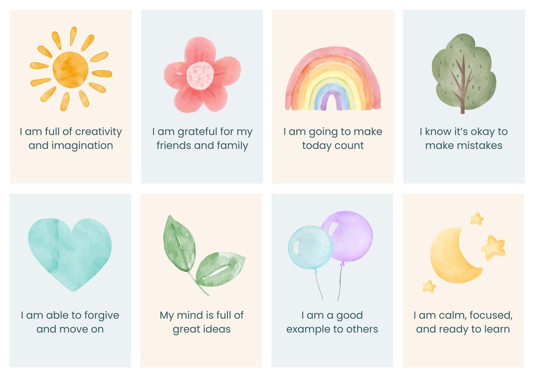 Printable Affirmation Cards for Children - 16 Cards to Use Everyday - Etsy