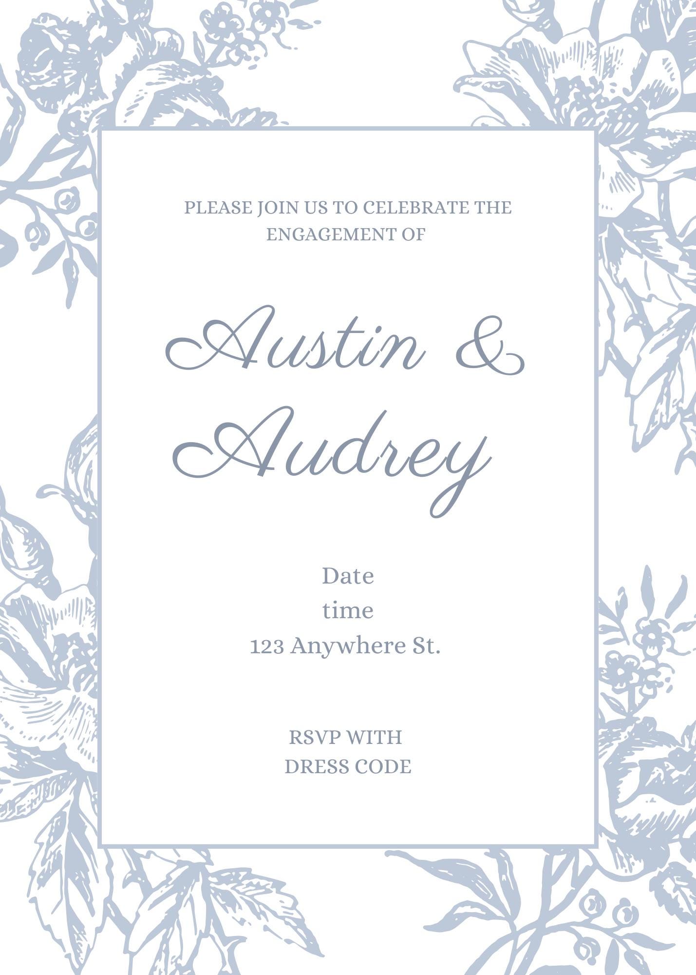 EDITABLE Simple Blue Engagement Party Invitation Canva Template Digital ...