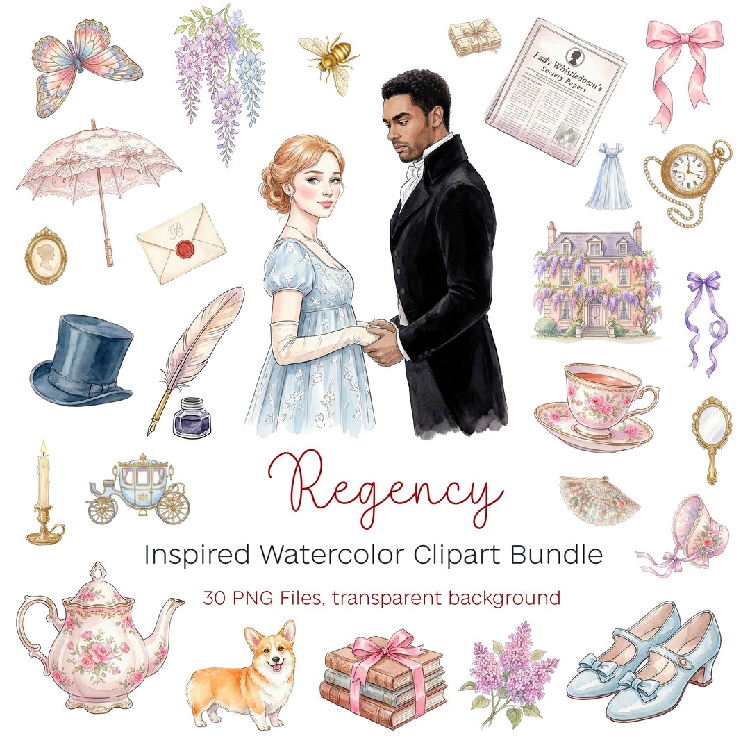 Regency Watercolor Clipart Bundle – Daphne & Simon, Romantic Vintage ...