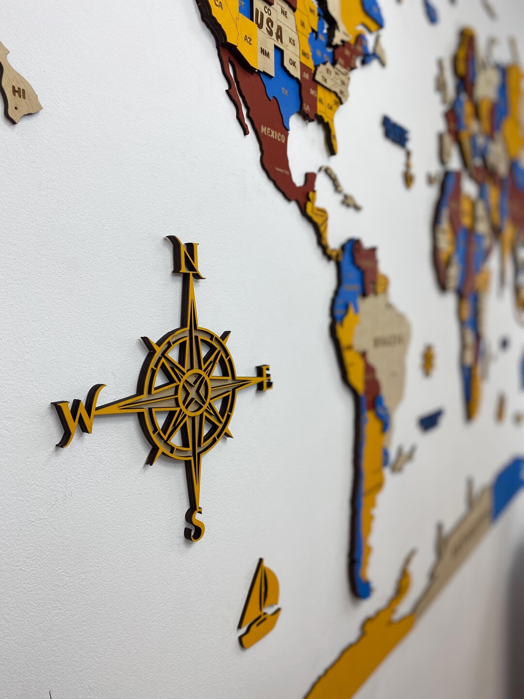 World Map Wall Art Push Pin Map, Wooden Travel Map Wall Decor, Wood ...
