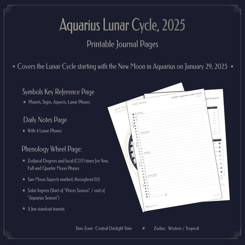 2025 Aquarius Lunar Cycle Printable Journal Pages Template Calendar ...