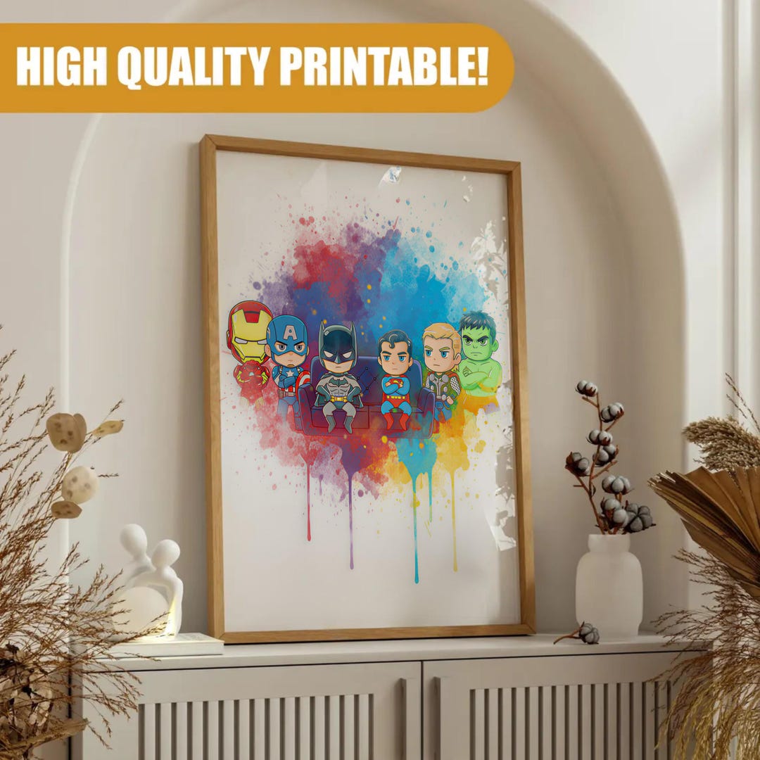 Avengers Nursery Print, Chibi Superheroes Watercolor Art (A4 PDF) - Etsy