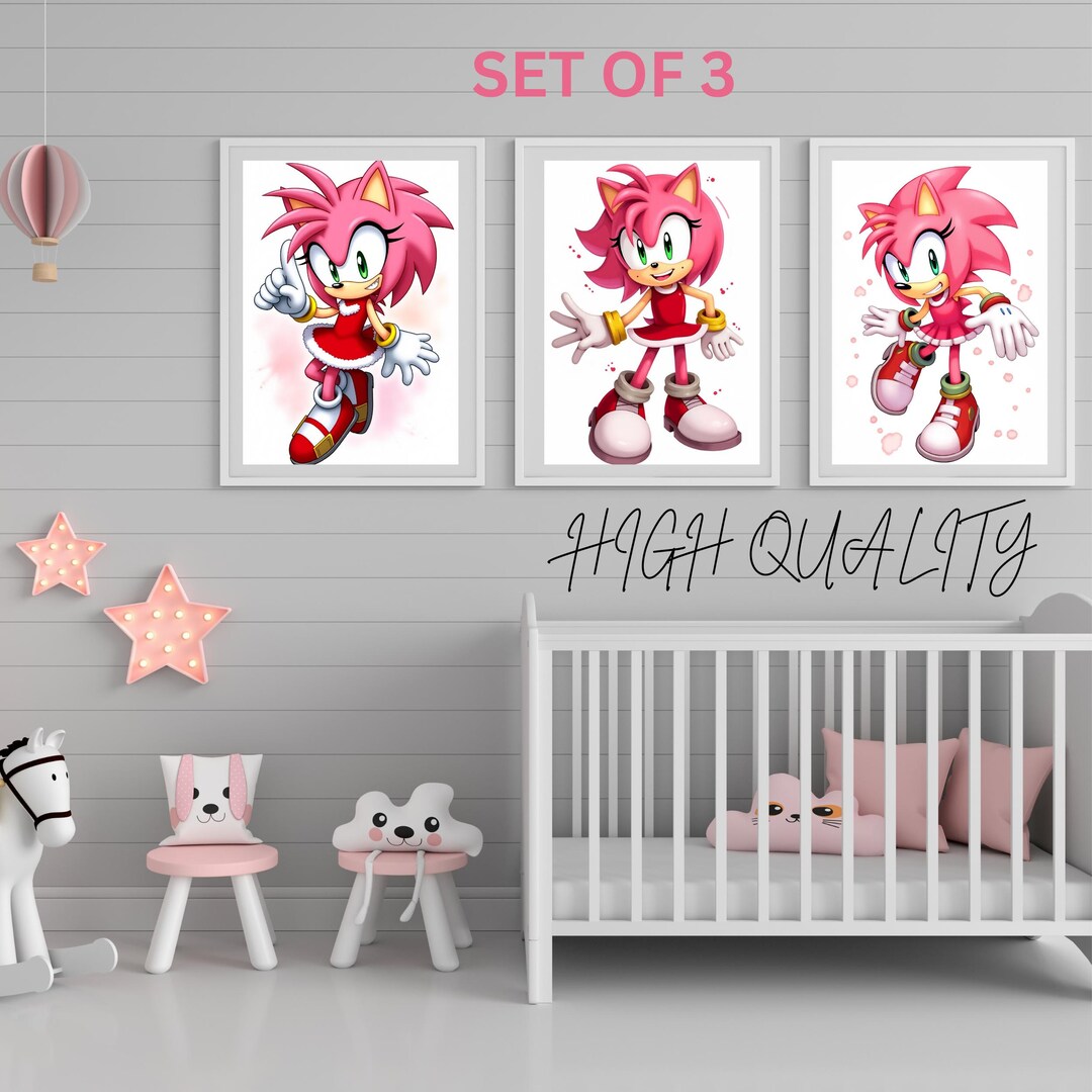 Amy Rose Sonic Hedgehog Drucke | 3er Set Aquarell Poster | Spiel Poster ...