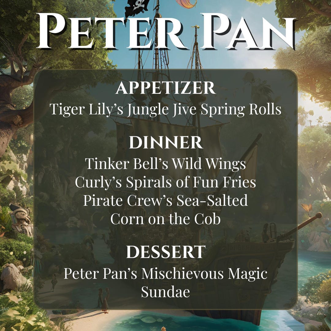 Peter Pan (2003) THEMED Dinner and Cocktail Menus (includes Grocery ...