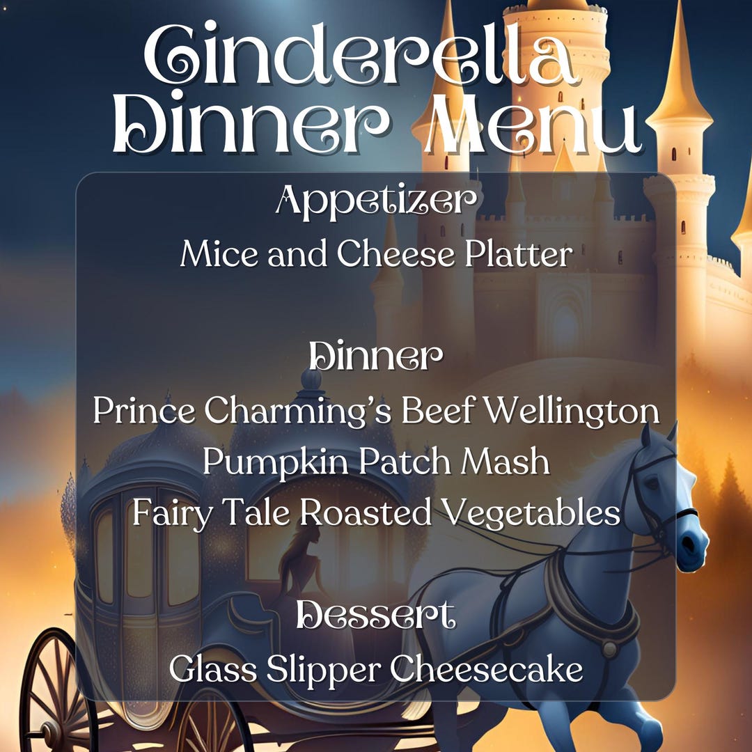 Cinderella THEMED Dinner and Cocktail Menus (includes Grocery List ...