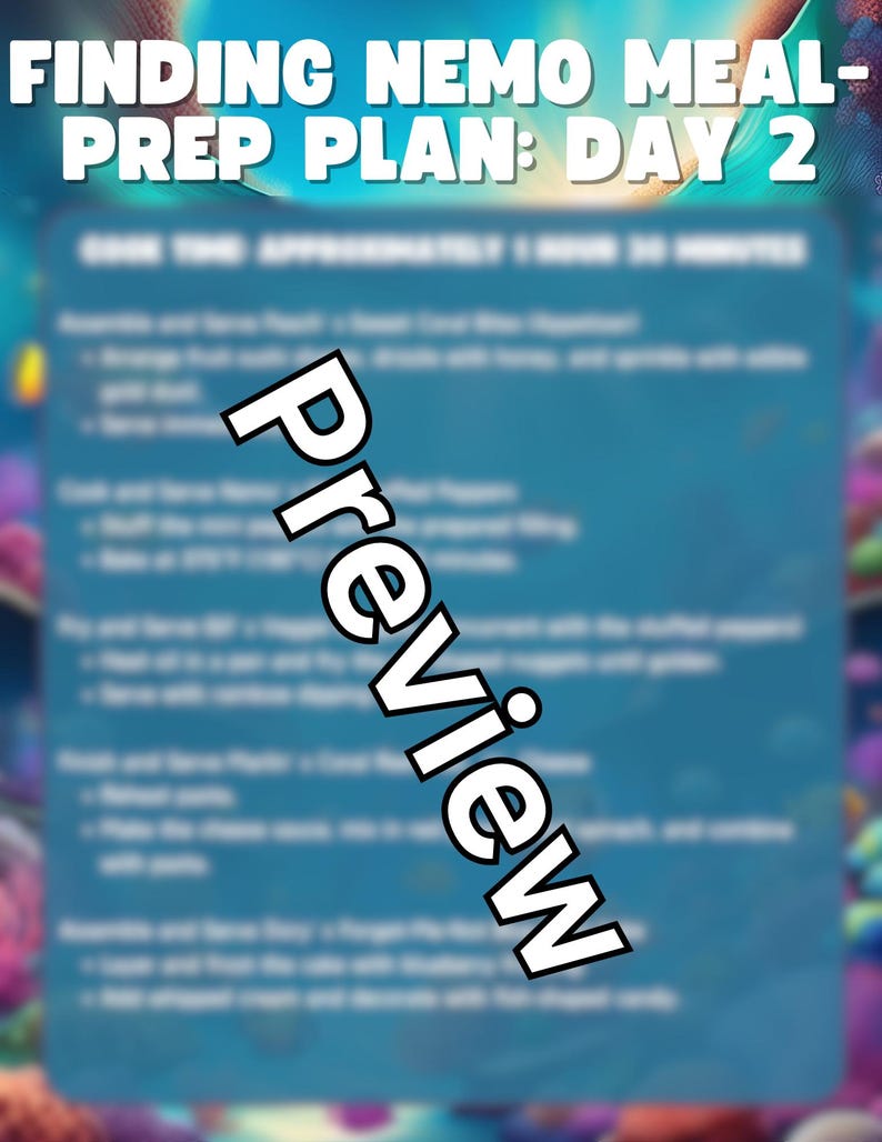 Finding Nemo Themed Dinner & Cocktail Menu With Grocery List - Etsy