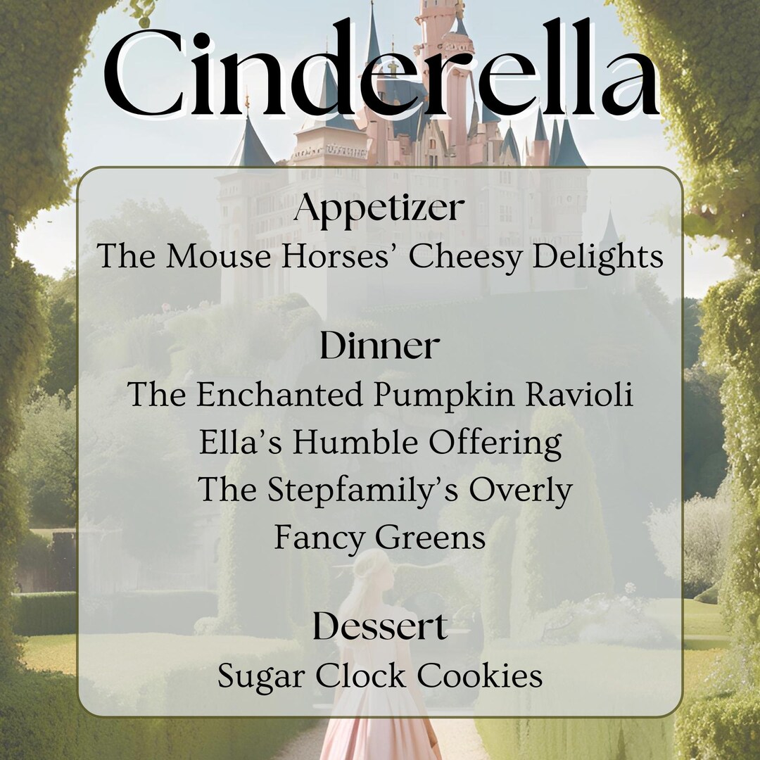 Cinderella Themed Dinner & Drink EDITABLE Menus: Meal Prep Plans ...