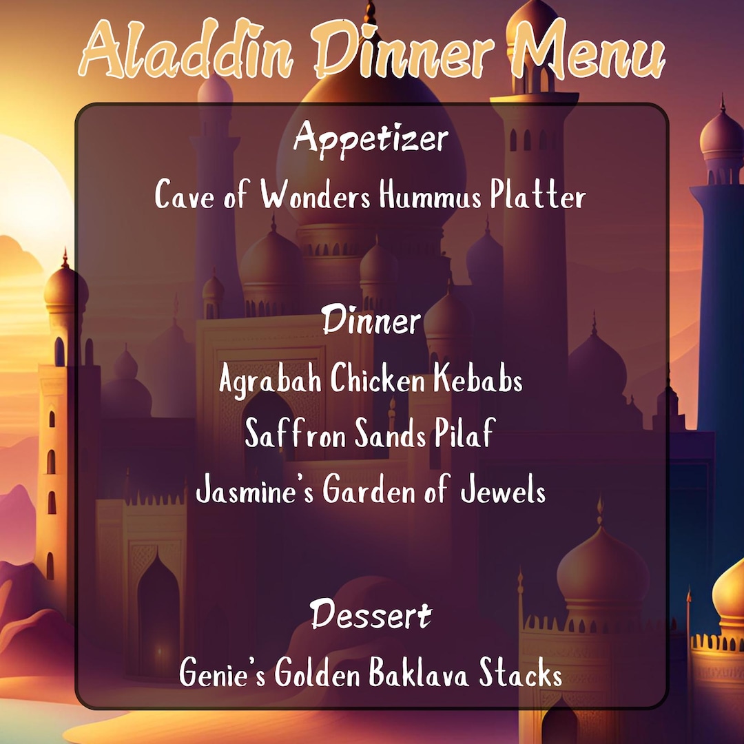 Aladdin THEMED Dinner and Cocktail Menus (includes Grocery List ...