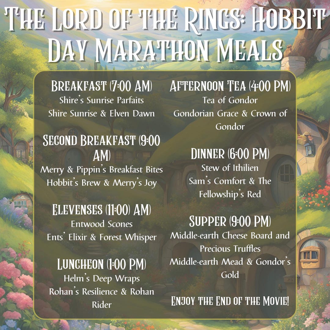 Hobbit's Day Movie Marathon THEMED Dinner & Cocktail Menus with Grocery ...