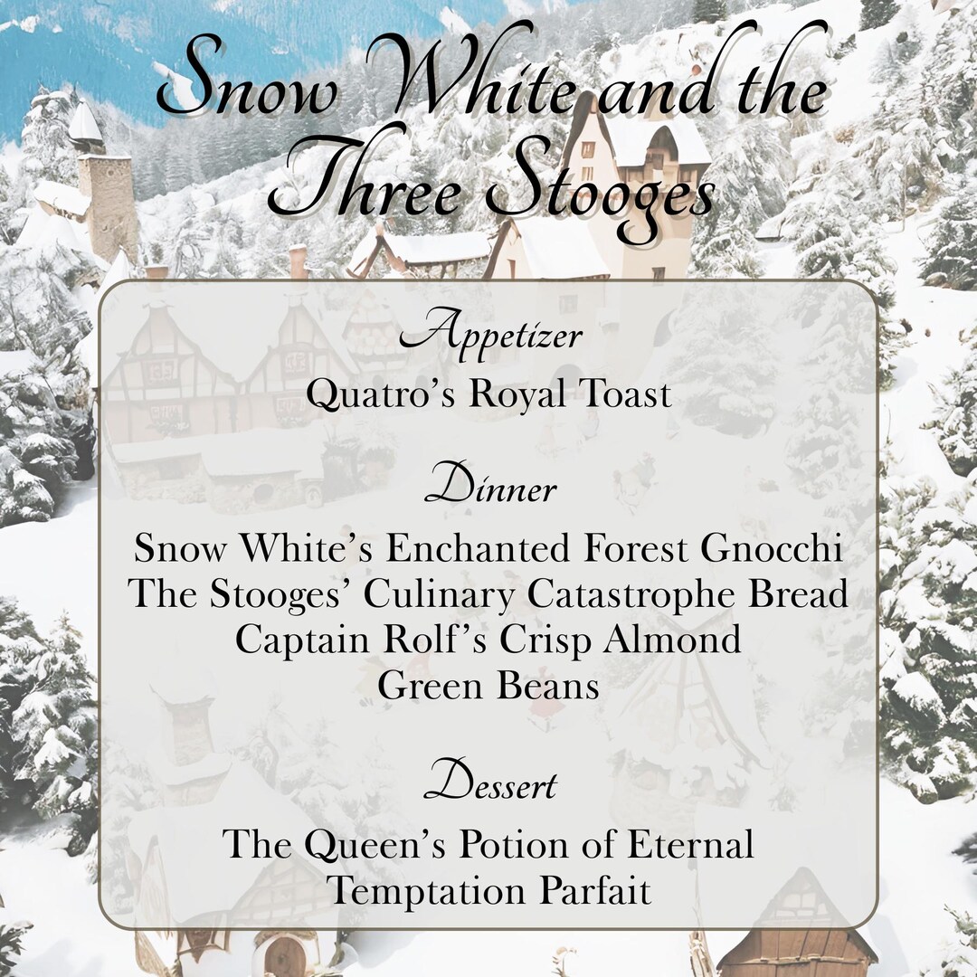 Snow White and the Three Stooges (1961) THEMED Dinner & Cocktail Menus ...