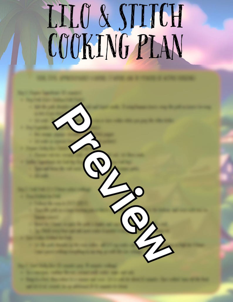 Lilo and Stitch THEMED Dinner and Cocktail Menus (includes Grocery List ...