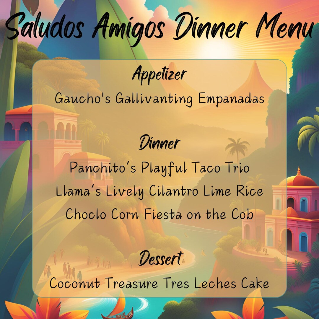 Saludos Amigos EDITABLE Dinner & Drink Menus (includes Grocery List) - Etsy