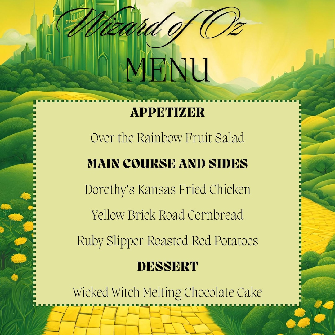 Wizard of Oz Dinner & Cocktail Menu Kit: Recipes, Grocery List - Etsy