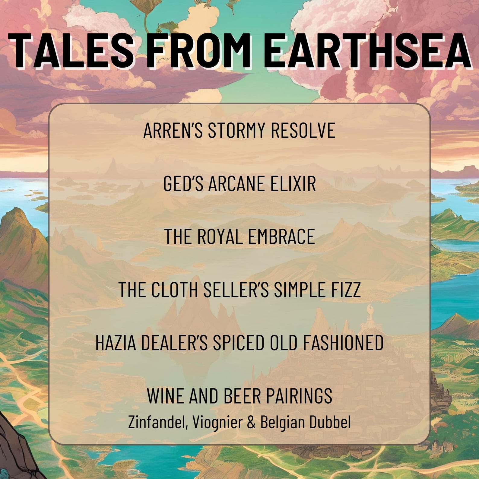 Tales From Earthsea THEMED Dinner and Cocktail Menus (includes Grocery ...