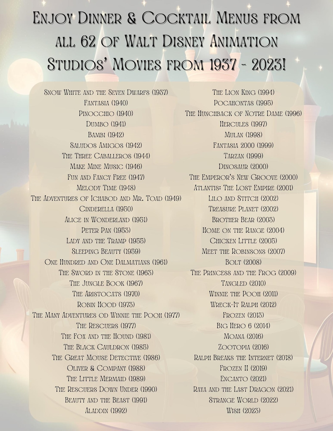 Walt Disney Animation Studios Movies THEMED Cookbook - Etsy