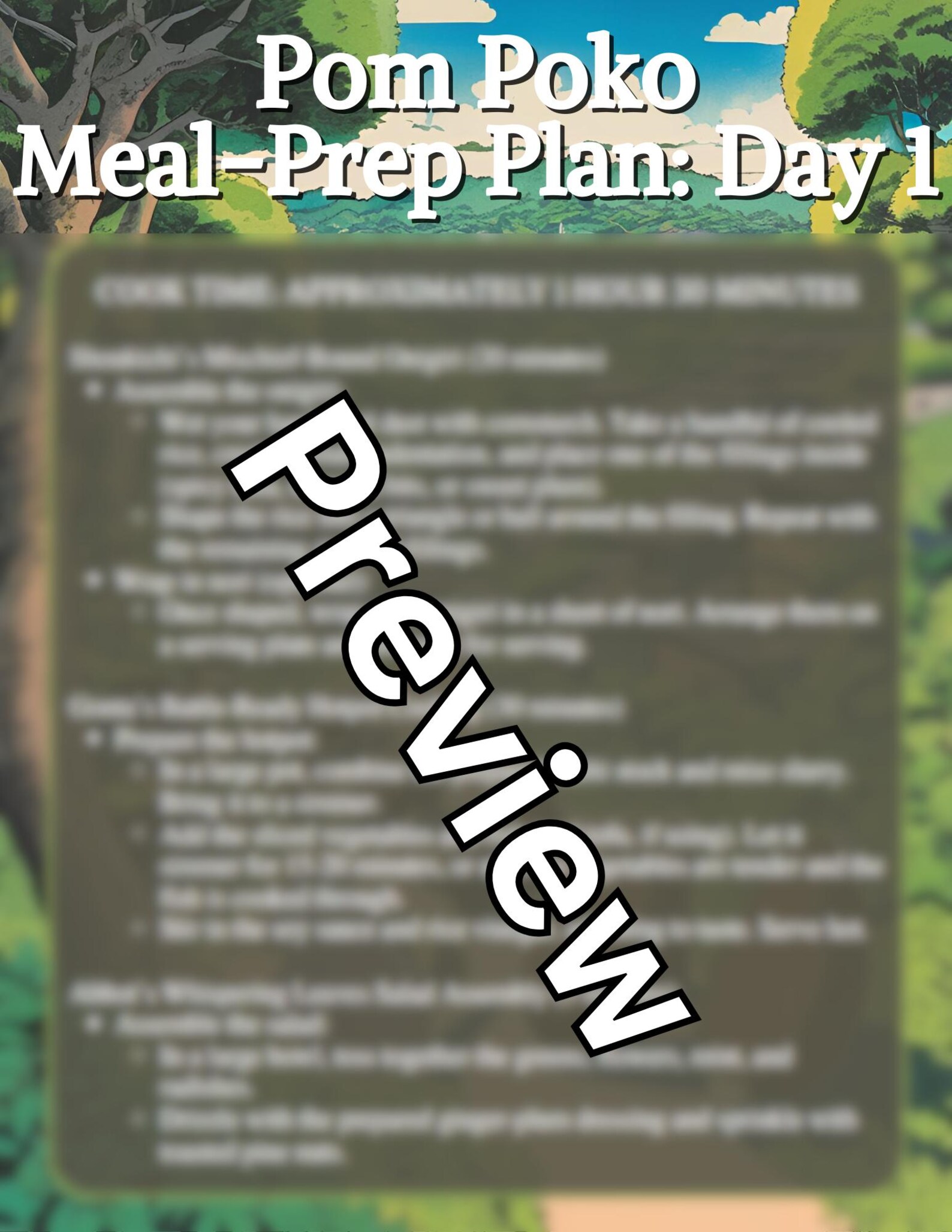 Pom Poko THEMED Dinner and Cocktail Menus (includes Grocery List ...